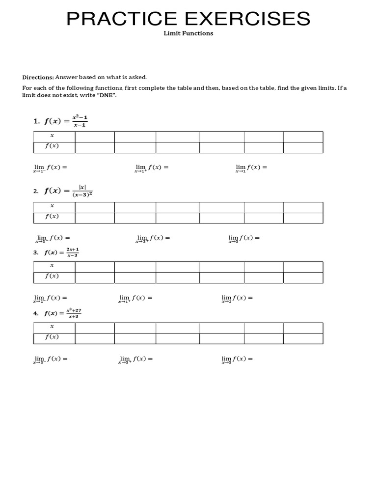 Practice Exercises in Finding Limits of A Function | PDF | Language Arts & Discipline