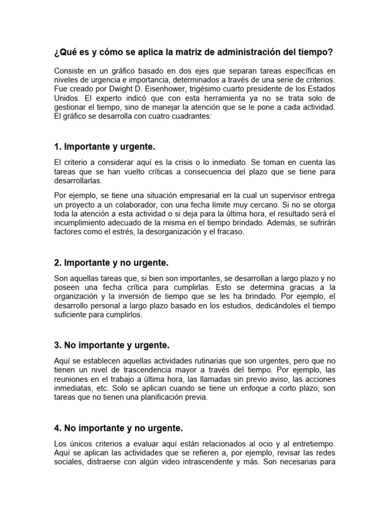 Matriz de Administracion Del Tiempo | PDF | Gestión del tiempo ...