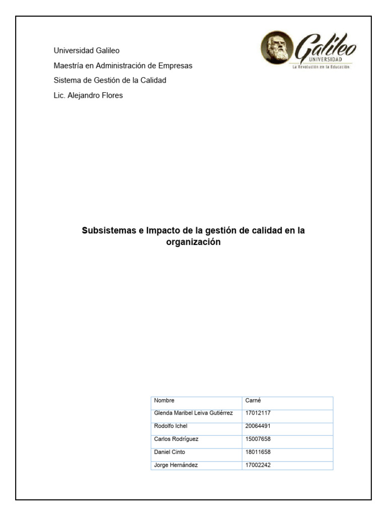 Subsistemas e Impacto en La Gesti N de Calidad en La Oganizaci N | PDF ...