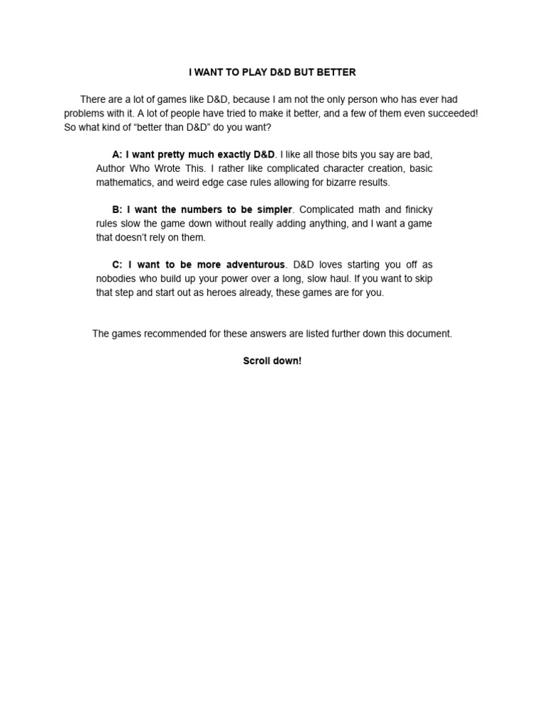 I Want D&D But Better | PDF | Dungeons & Dragons | Role Playing Games