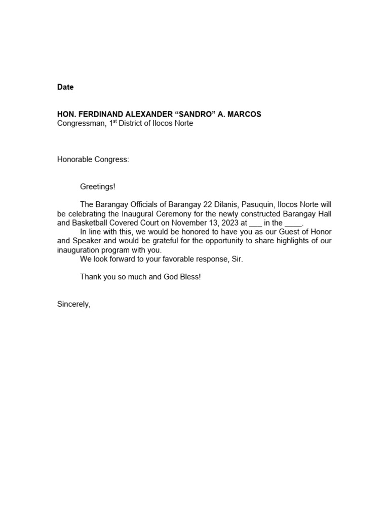 Invitation Letter To Congressman | PDF