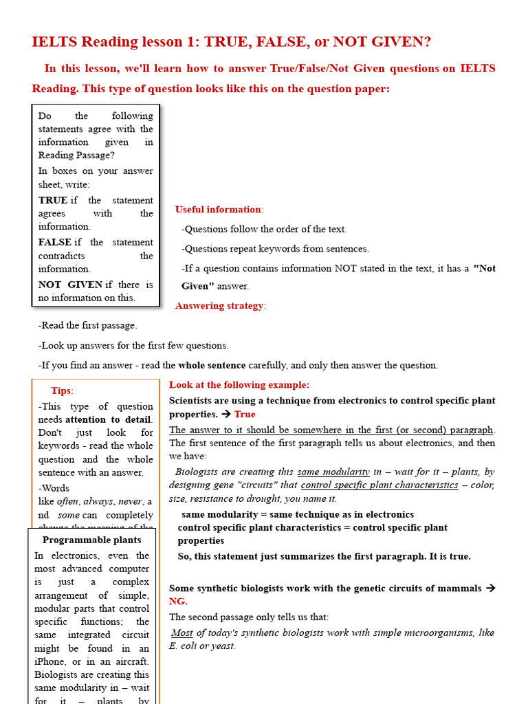 Full Lessons On IELTS Reading | Download Free PDF | Leaf | Sleep