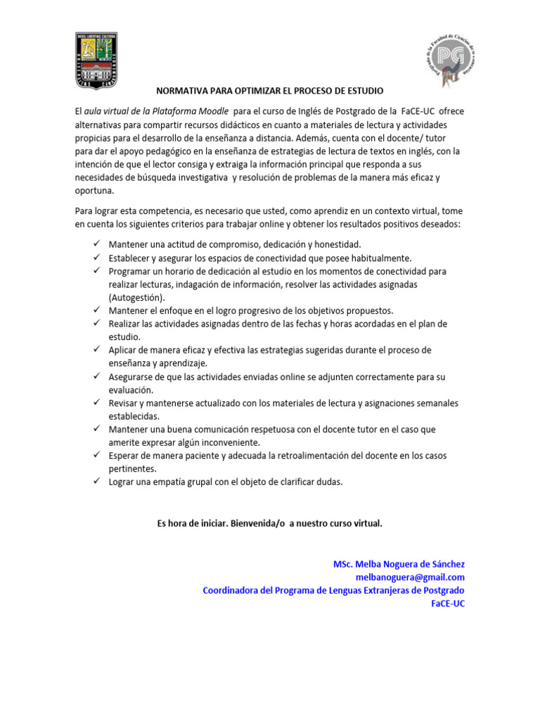 Normativa para Optimizar El Proceso de Estudio | PDF