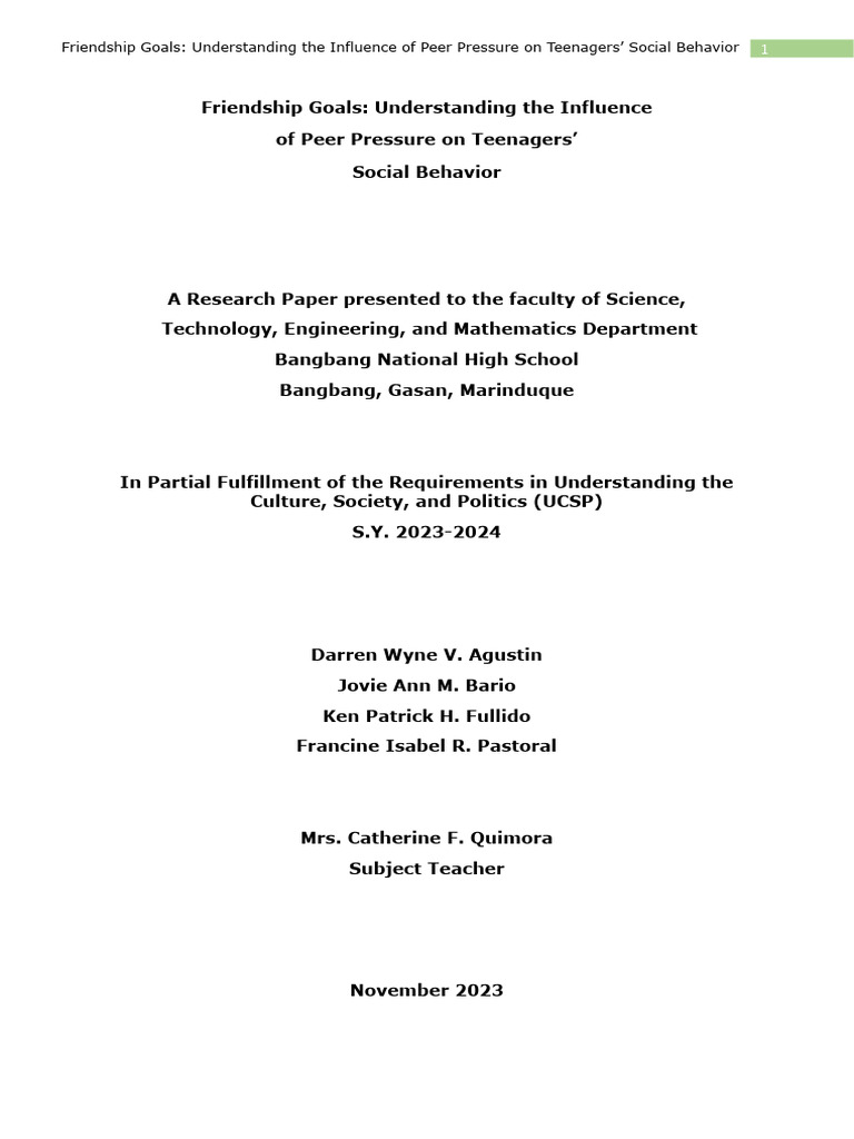 Friendship Goals Understanding The Influence of Peer Pressure On ...