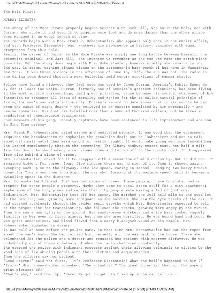 Murray Leinster - The Mole Pirate | PDF | Light | Ghosts