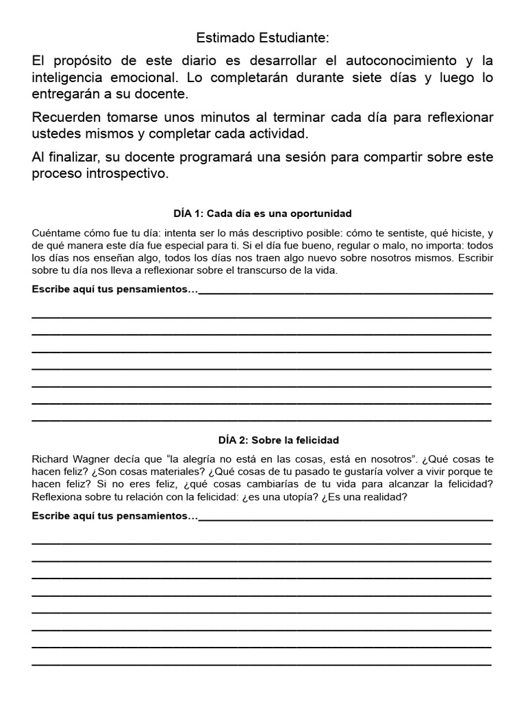 Diario de Autoconocimiento Emocional | PDF | Ficción general