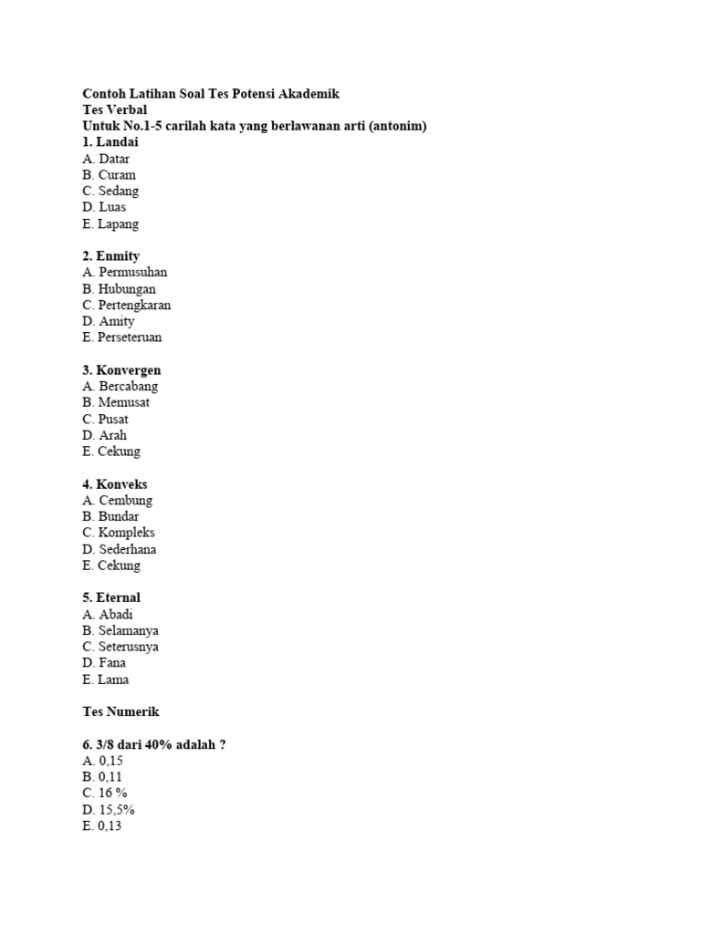 Contoh Soal Tes Potensi Akademik | PDF