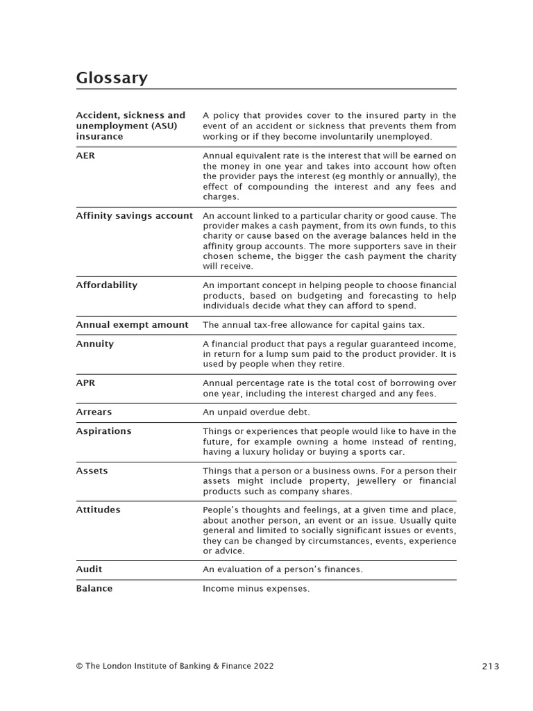 LIBF Level 3 Unit 2 Glossary | PDF | Mortgage Loan | Debt