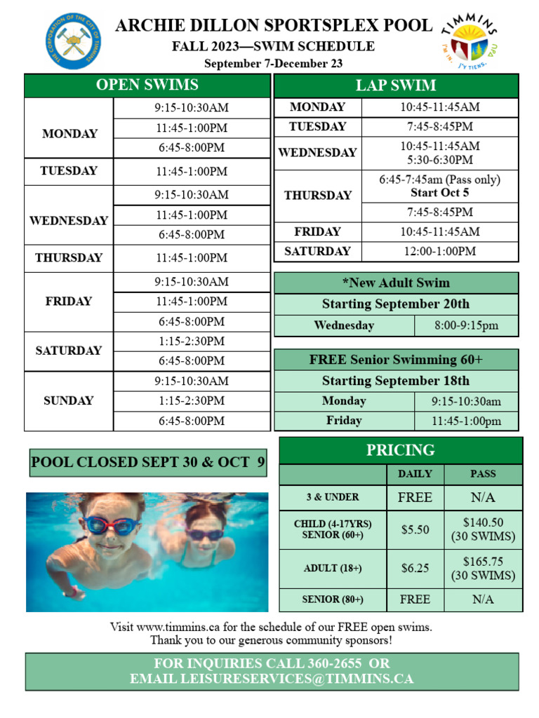 Archie Dillon Sportsplex Pool Schedule | PDF