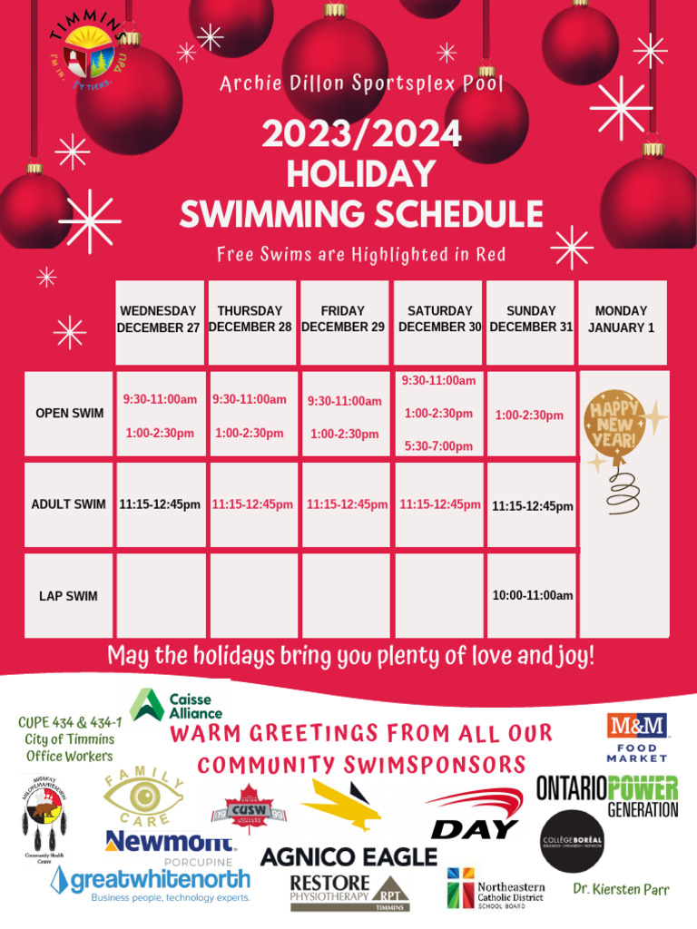 Holiday Swimming Schedule 2023.2024 | PDF