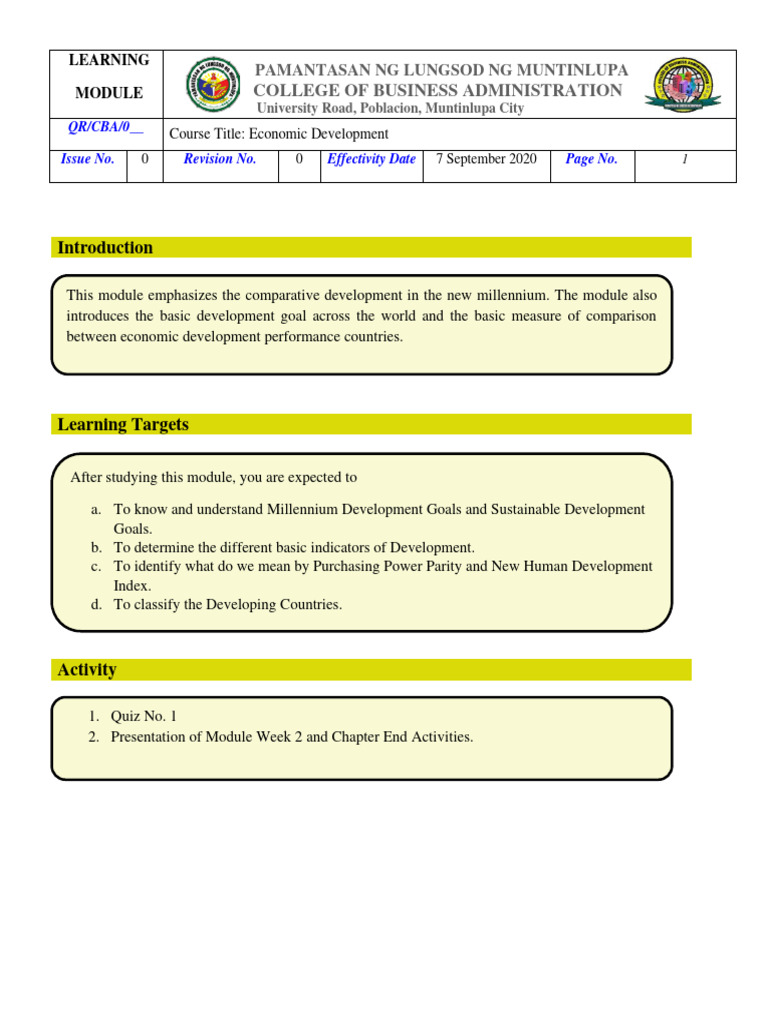 Economic Development Week 6 | PDF