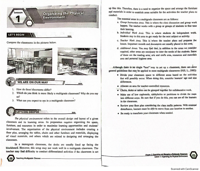 Chapter 2 - Lesson 1 - Organizing The Physical Environment | PDF