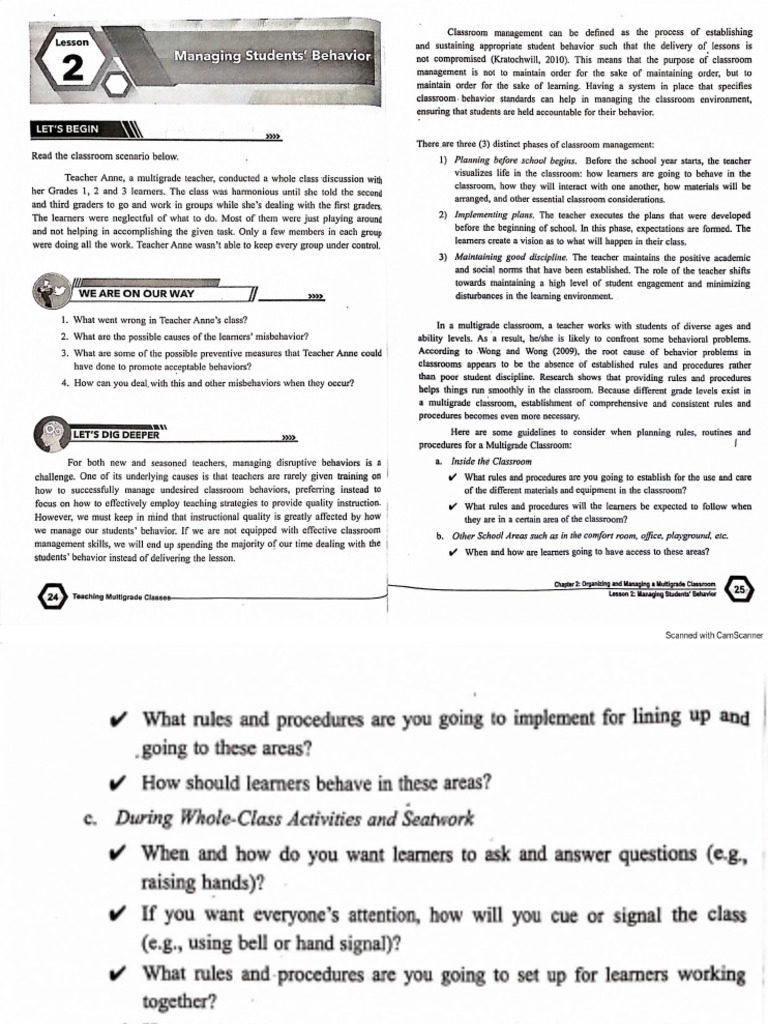 Chapter 2- Lesson 2- Managing Students' Behavior | PDF