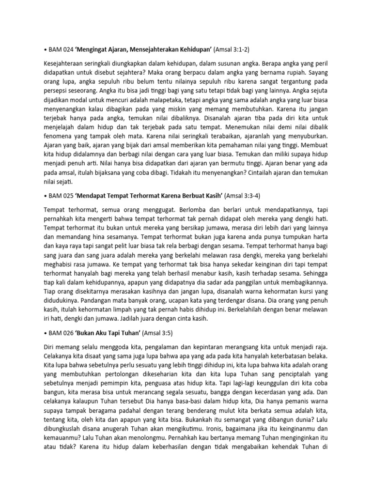 Bijaksana Amsal Tulisan - Amsal 3 | PDF