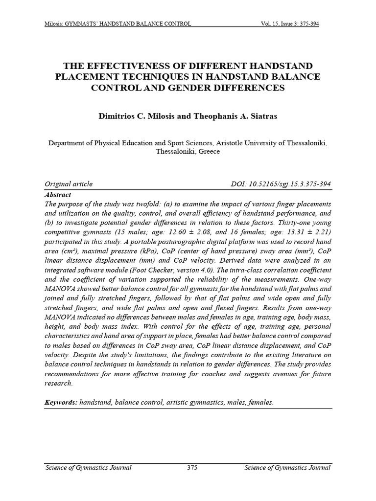 The Effectiveness of Different Handstand Placement Techniques in ...