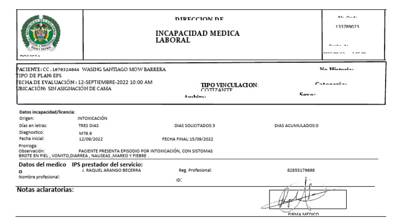 Incapacidad Policia Nacional | PDF