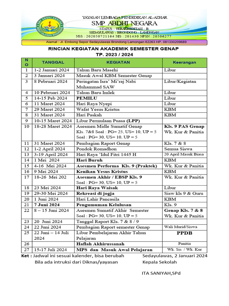 Program Akademik SMT Genap | PDF