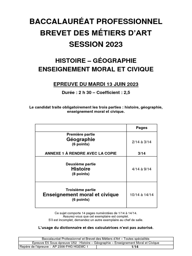 Sujet Bac Pro HG Outre Mer | PDF