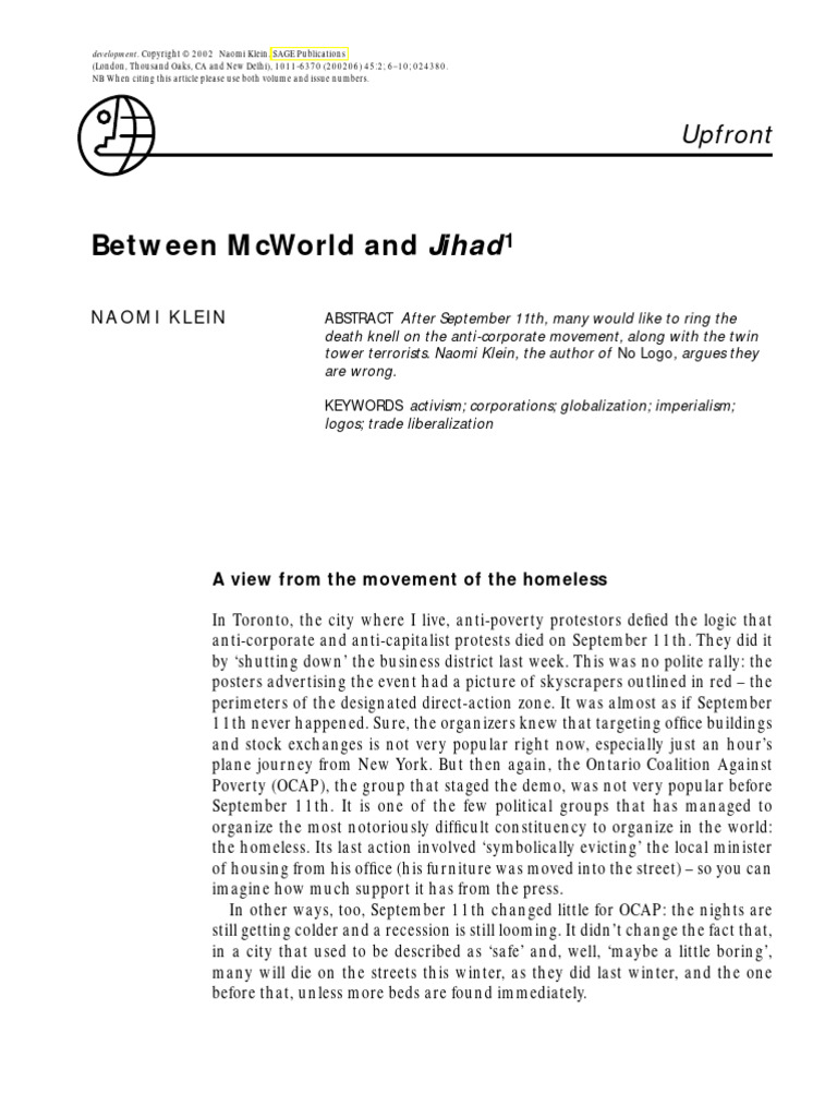 Klein, Naomi - Between McWorld and Jihad (2002) | PDF | Bioterrorism ...