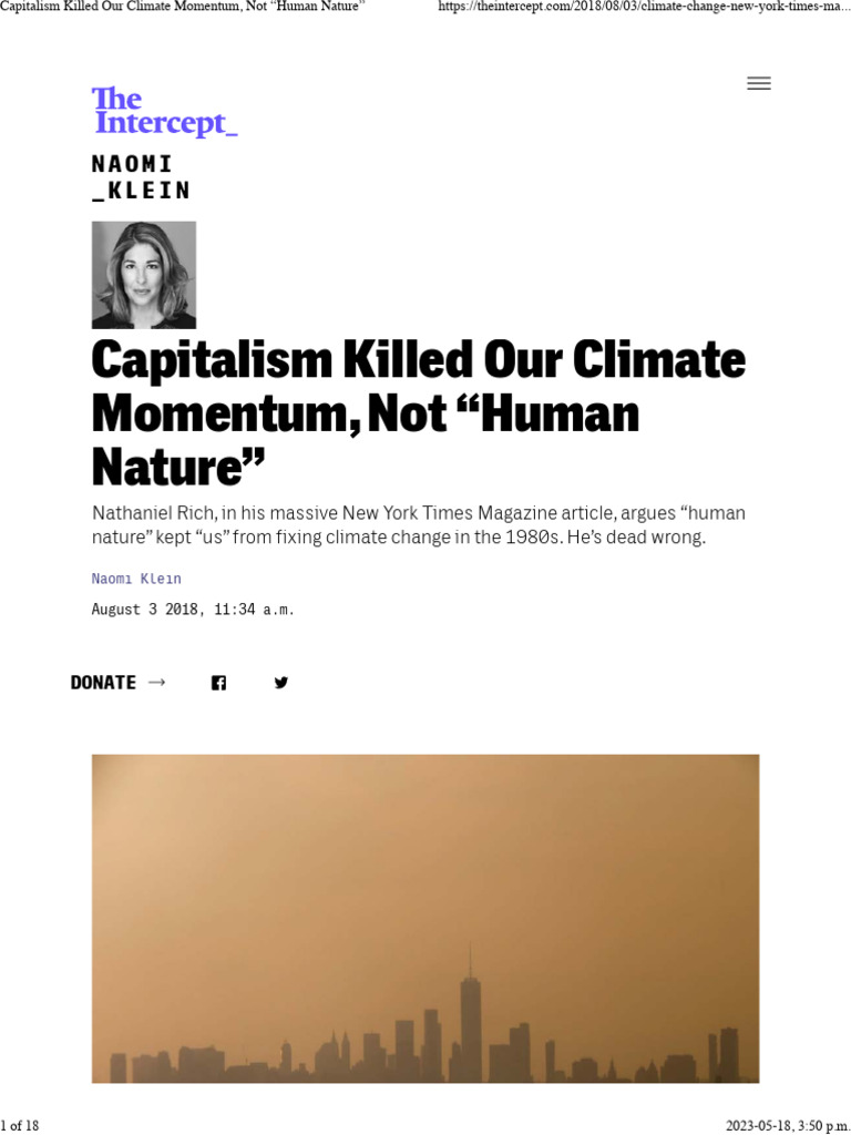 Klein, Naomi - Capitalism Killed Our Climate Momentum, Not Human Nature (2018) | PDF | Socialism ...