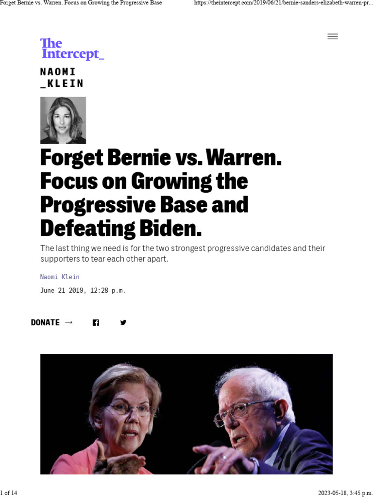 Klein, Naomi - Forget Bernie vs. Warren, Focus On Growing Progressive ...