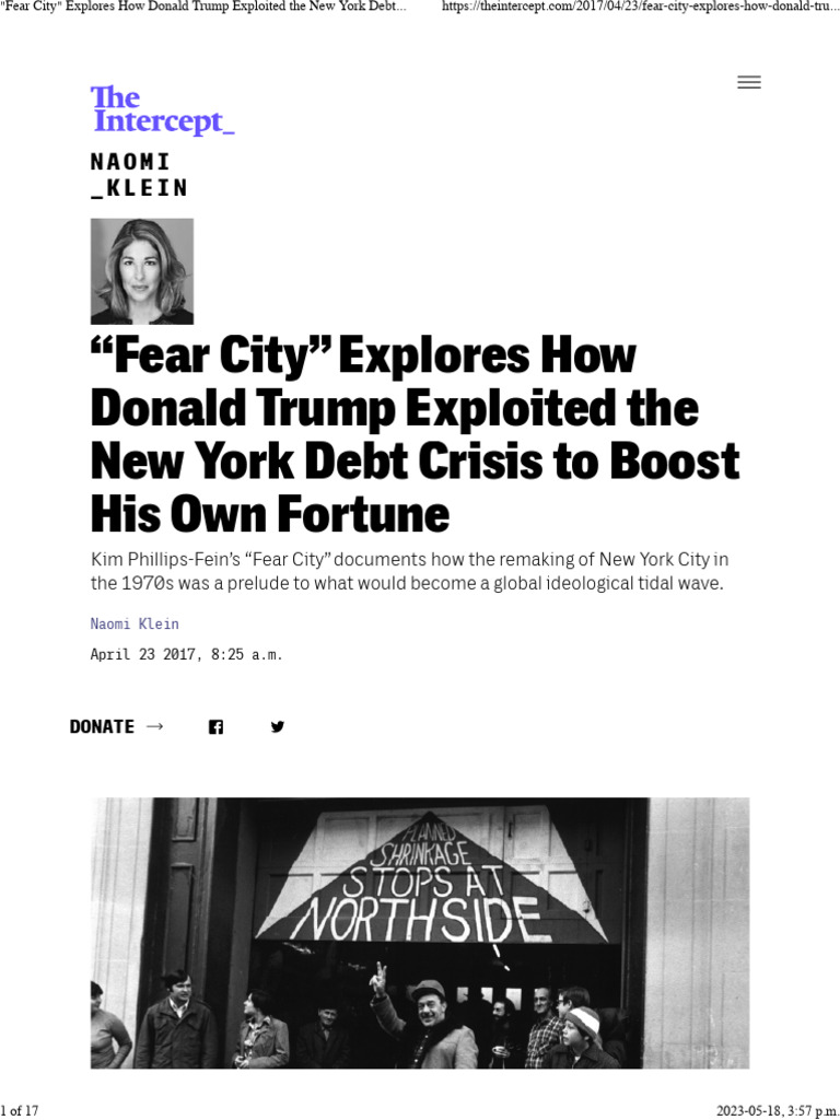 Klein, Naomi - How Donald Trump Exploited The New York Debt Crisis... (2017) | PDF | Economies