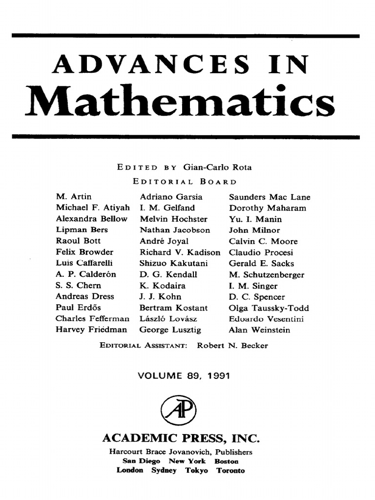 Editorial Board - 1991 - Advances in Mathematics | PDF