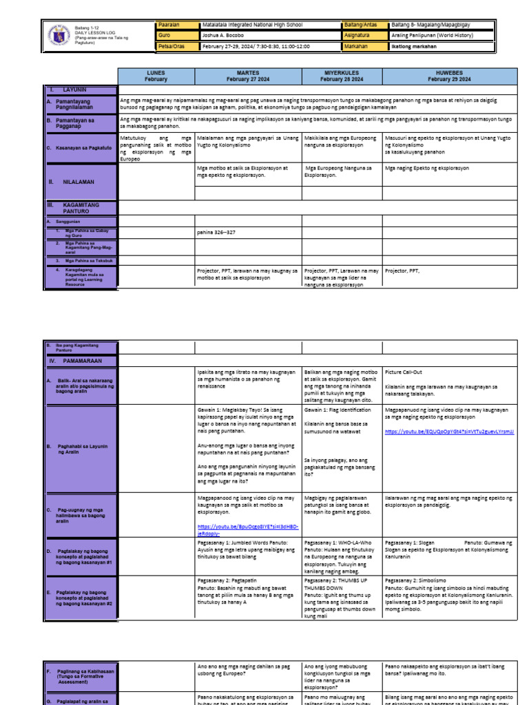 DLL Ap 8 Unang Yugto NG Emperyalismong Kanluran | PDF