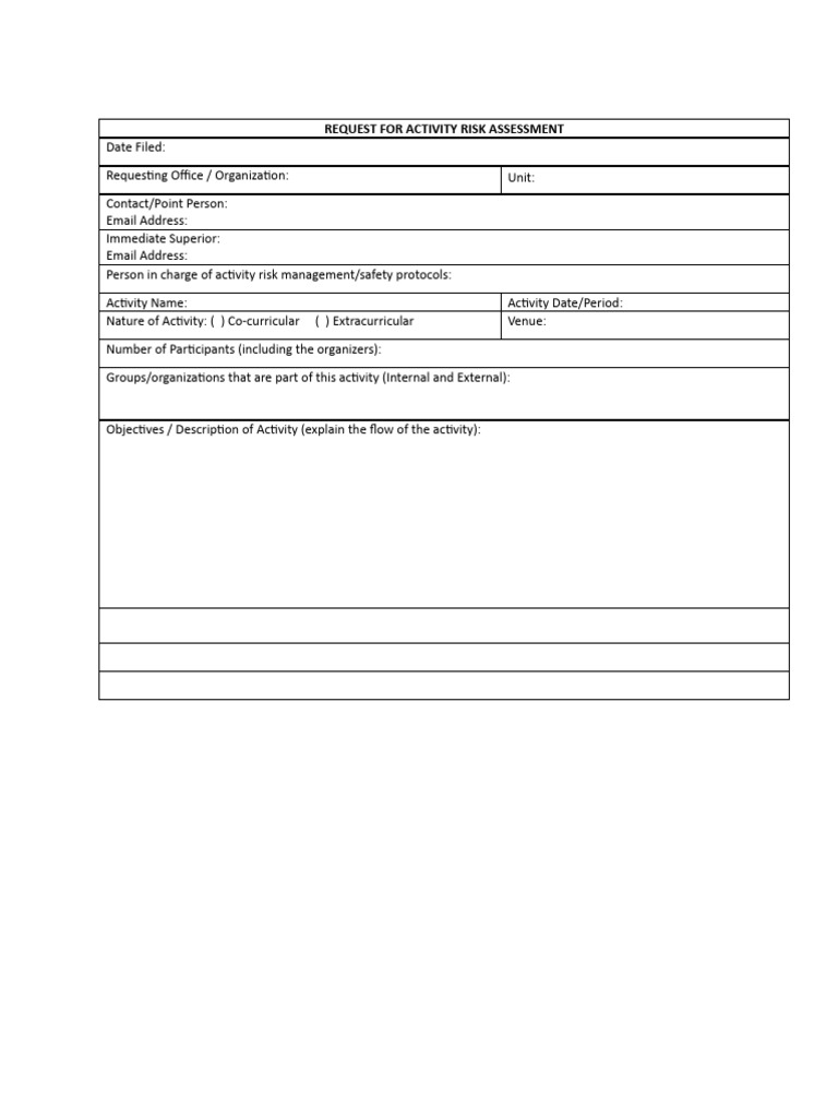 USLS Request For Activity Risk Assessment Form 2 | PDF