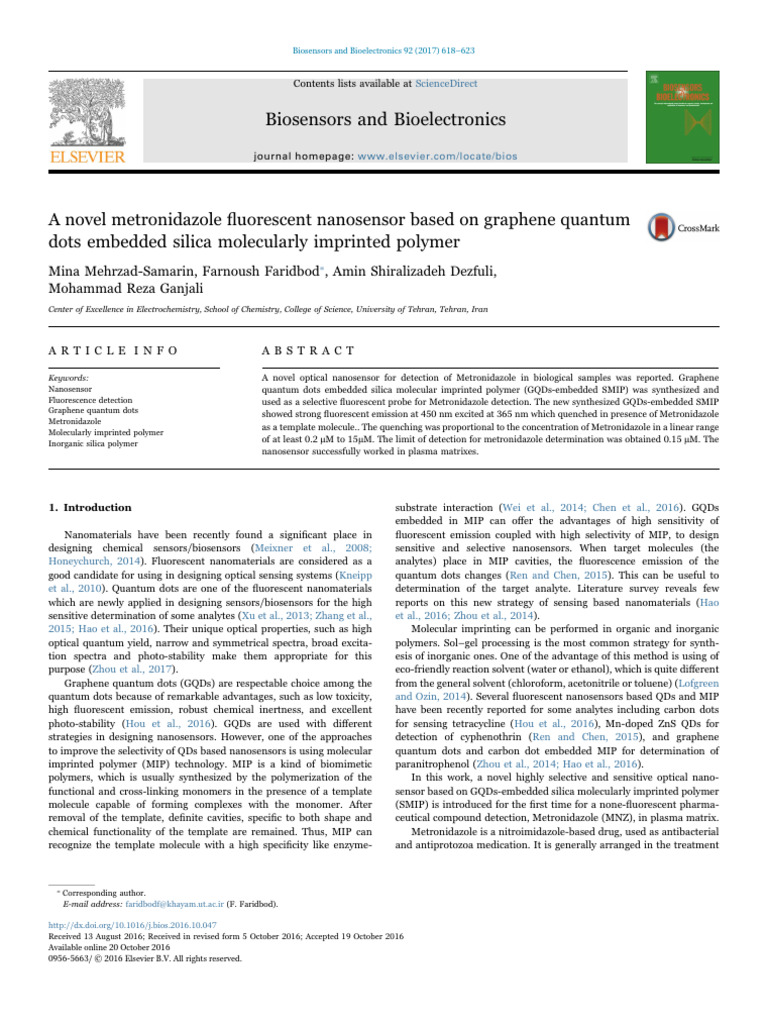 04 MIP Based On QDs | PDF | Fluorescence | Biosensor
