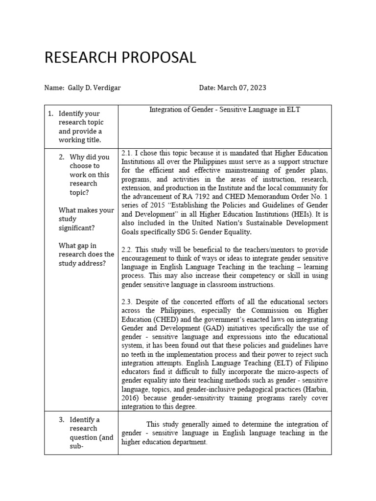 Research Proposal | PDF | Pedagogy | Gender