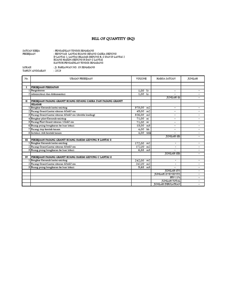 Bill of Quantity (BQ) | PDF