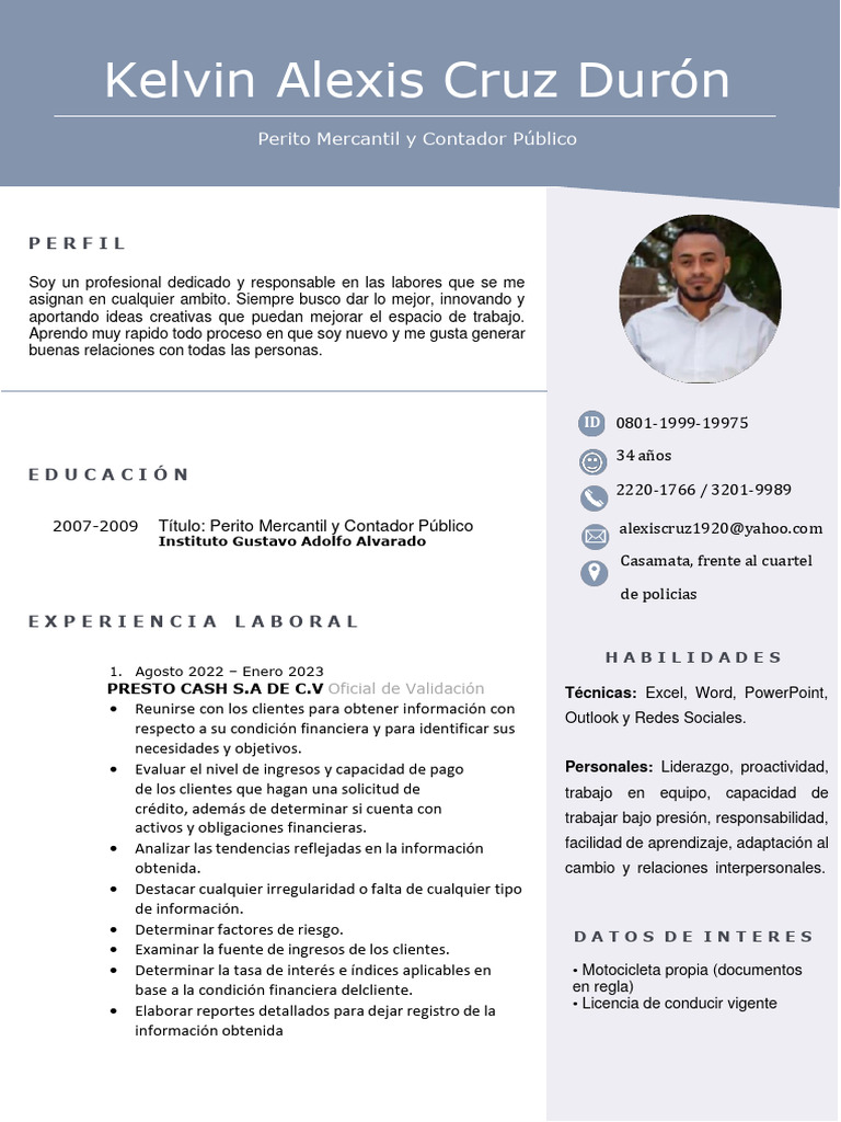 C.V. Kelvin Alexis Cruz Durón | PDF | Contabilidad | Contador