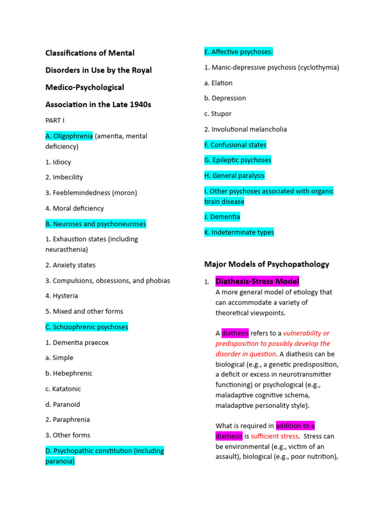 Classifications of Mental | PDF