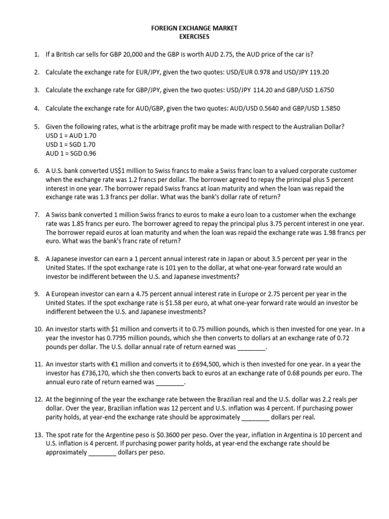 Foreign Exchange Market Exercises | PDF