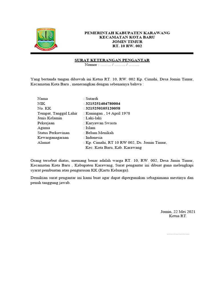 Contoh-surat-pengantar-RT KK | PDF