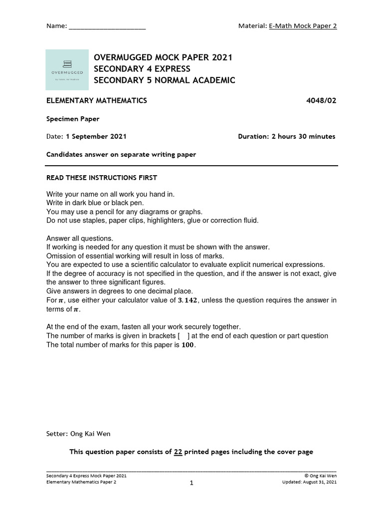 (EMATH) 2021 Mock Paper 2 | Download Free PDF | Slope | Mathematical ... (EMATH) 2021 Mock Paper 2 | Download Free PDF | Slope | Mathematical ...