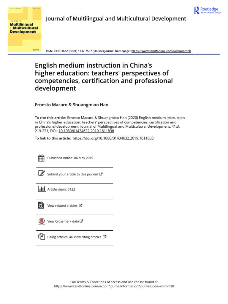 English Medium Instruction in China S Higher Education Teachers ...