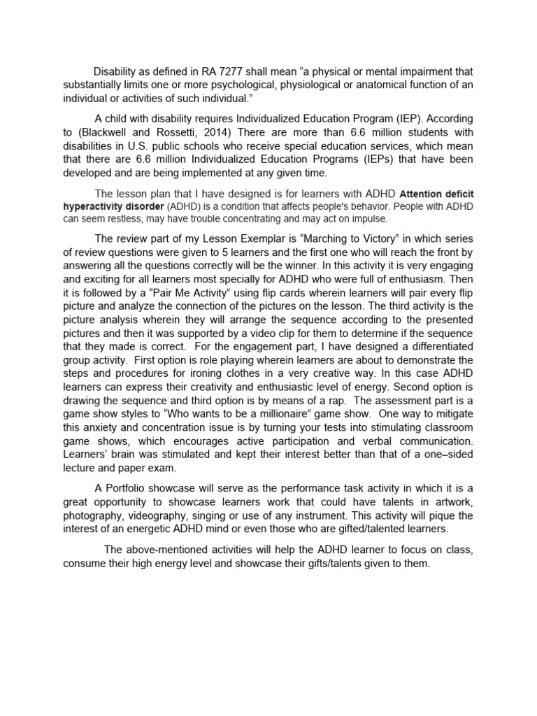 Disability As Defined in RA 7277 Shall Mean | PDF