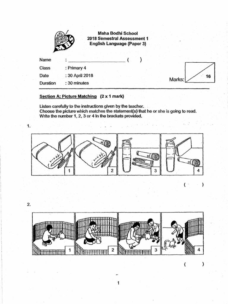 P4 English SA1 2018 Maha Bodhi Exam Papers-1 | PDF