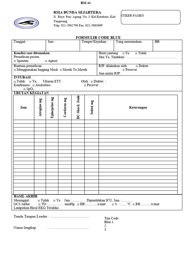 Formulir Code Blue - Compress | PDF