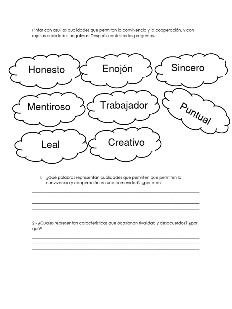 El Arbol de Cualidades Palabras y Preguntas 24 Copias | PDF