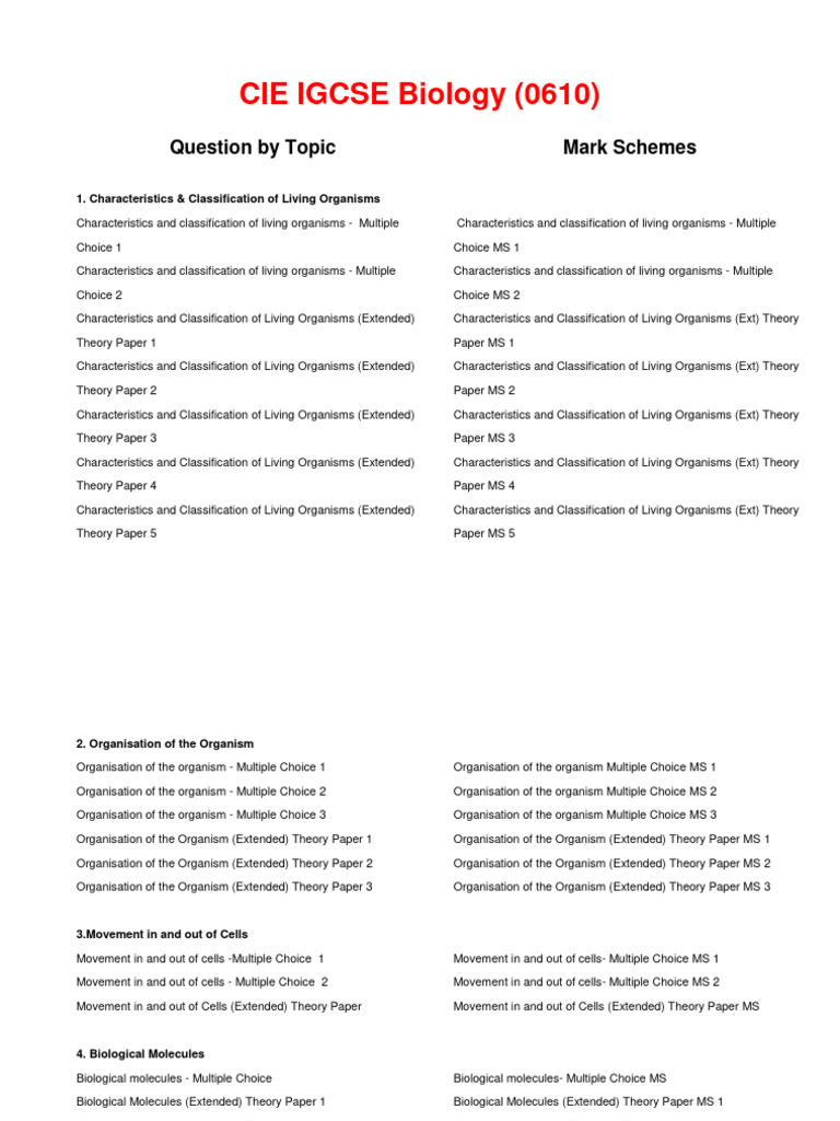CIE IGCSE Biology Question Topics Guide | PDF | Nutrition | Diet ...