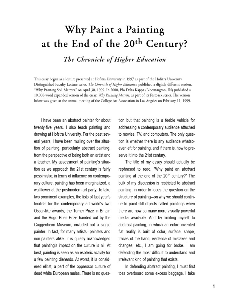 Why Paint A Painting at The End of The 20th Century | PDF