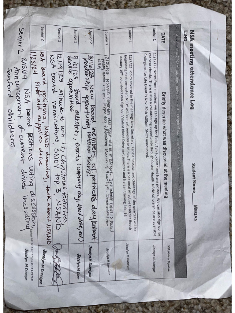 Nsa Attendance Log | PDF