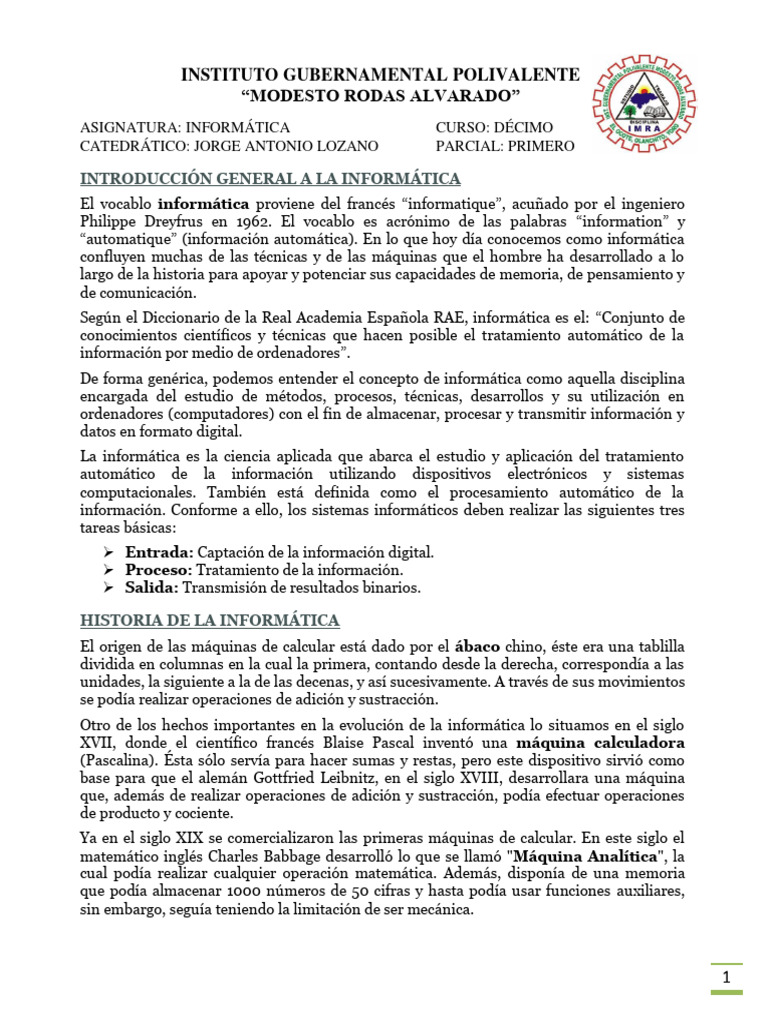 Teoria Resumida IP INF 10mo | PDF | Hardware de la computadora | Periférico