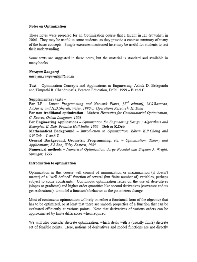 Optimization Notes Pdf