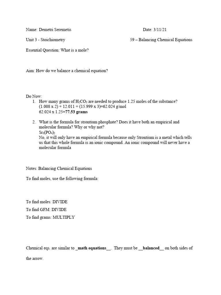 Balancing Chemical Equations | PDF | Mole (Unit) | Chemistry