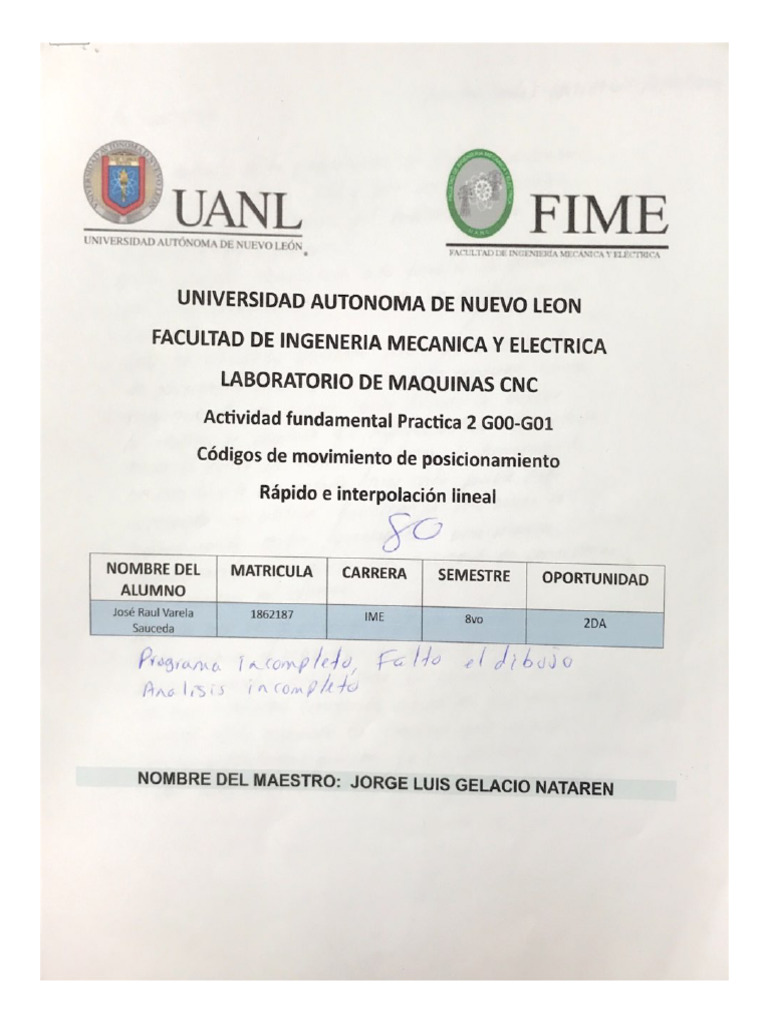 Práctica 2 Lab de Máquinas CNC | PDF