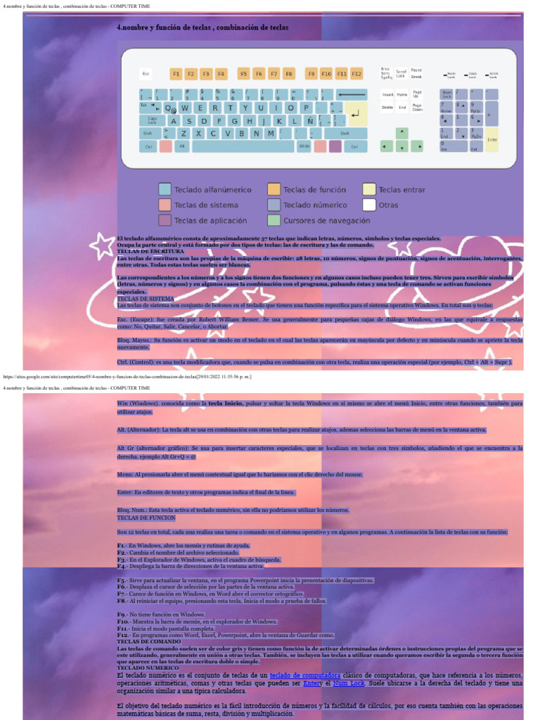 4nombre y Función de Teclas, Combinación de Teclas - COMPUTER TIME | PDF